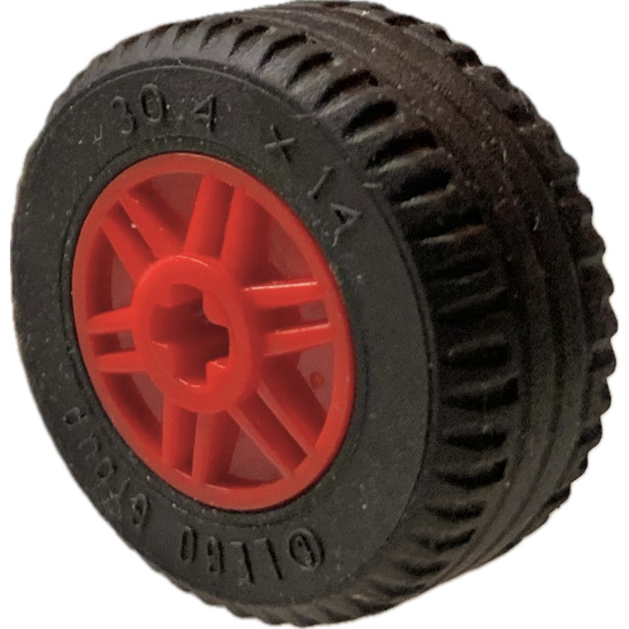 LEGO Red Wheel Rim Ø18 x 14 with Axle Hole with Tire Ø30.4 x 14 (Thick ...