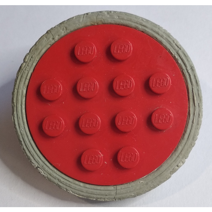 LEGO Red Wheel Rim 8 x 35 with 12 Studs with Light Gray Solid Tyre ...