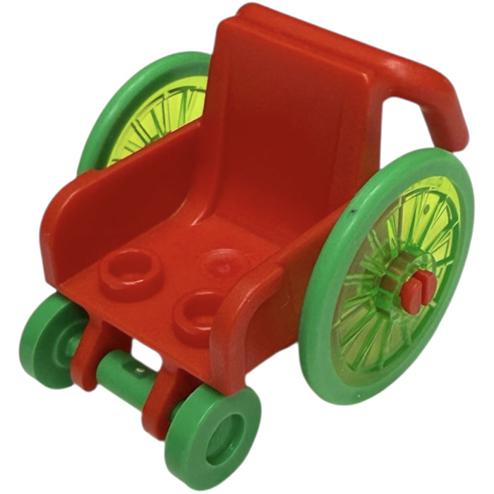 LEGO Red Wheelchair with Transparent Bright Green Wheelchair Wheels and ...
