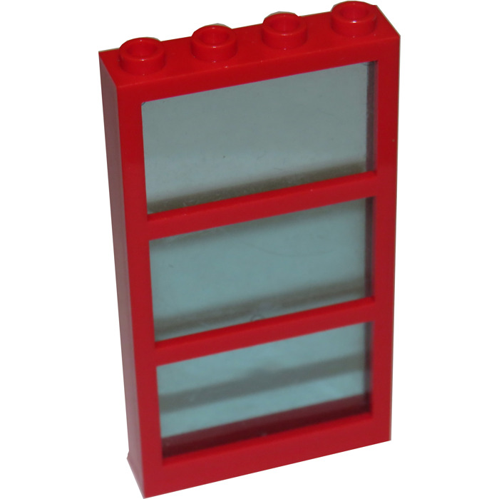 LEGO Red Window 1 x 4 x 6 with 3 Panes and Transparent Light Blue Fixed ...