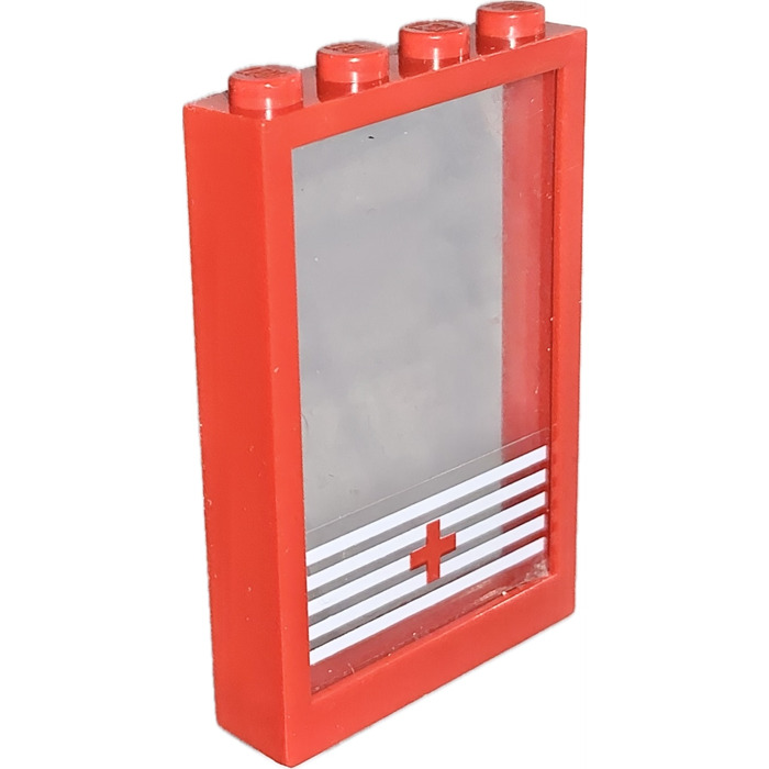 LEGO Window Frame 1 x 4 x 5 with Fixed Glass with White Lines and Red ...