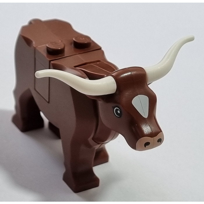 LEGO Reddish Brown Cow with White Head Patch and Long Horns | Brick Owl