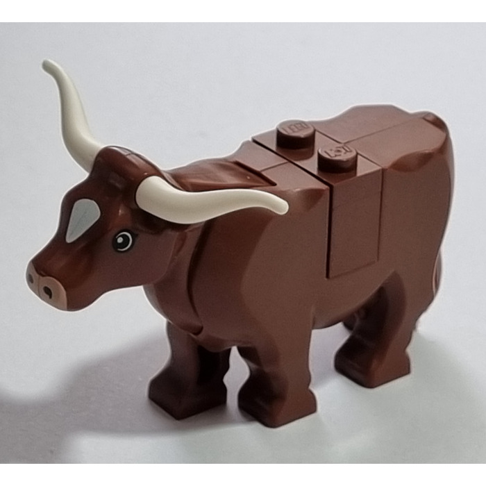 LEGO Reddish Brown Cow with White Head Patch and Long Horns | Brick Owl