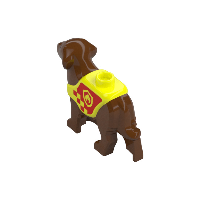 LEGO Reddish Brown Dog - Labrador with Vibrant Yellow Vest with Red and ...