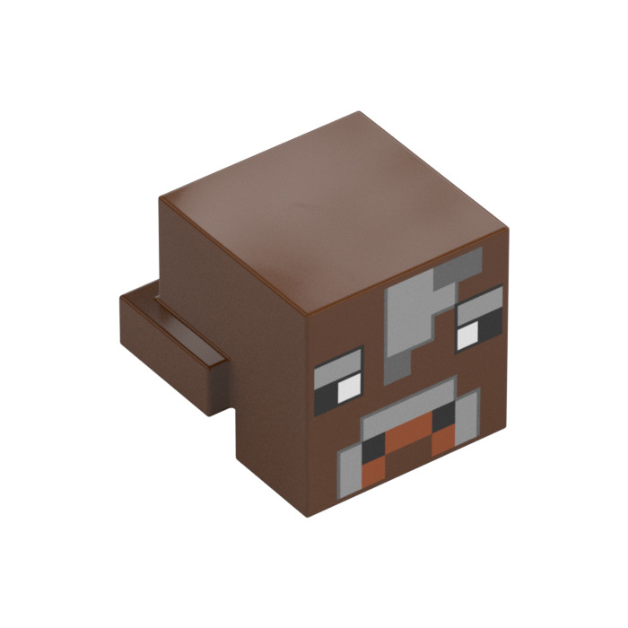 LEGO Reddish Brown Pixelated Minecraft Animal Head with Minecraft Cow ...