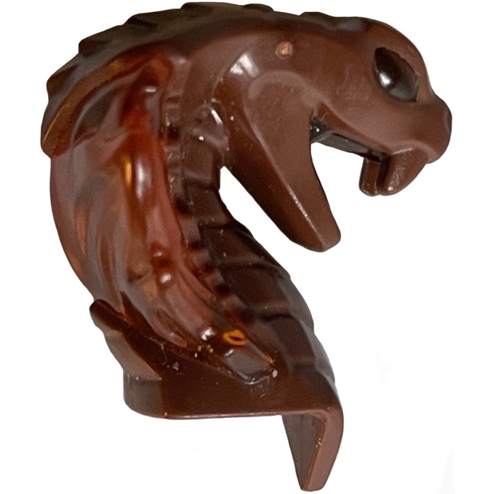 LEGO Reddish Brown Snake Head with Transparent Orange and Open Hood ...