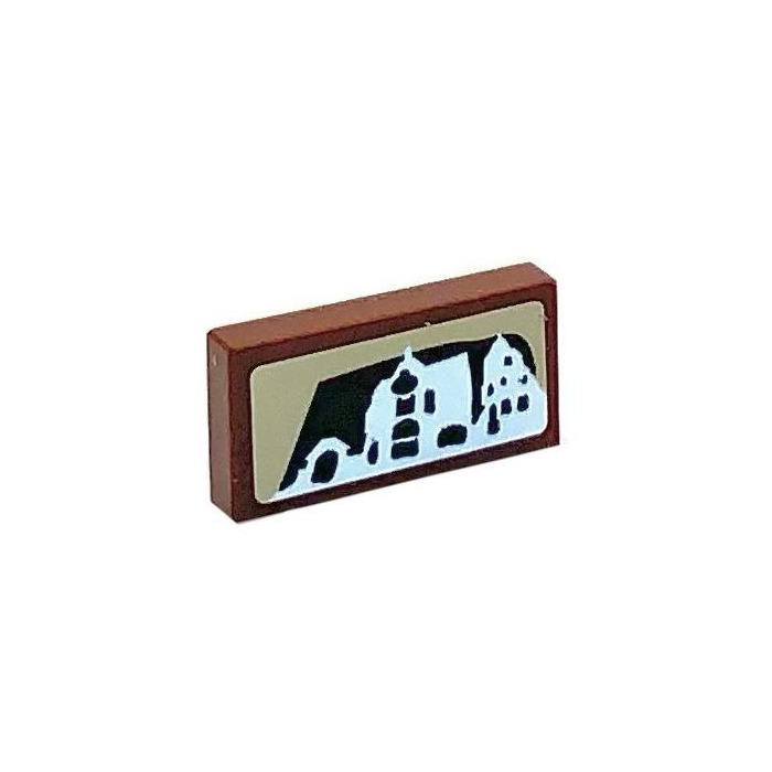 LEGO Tile 1 x 2 with Landscape with Houses Sticker with Groove (3069 ...