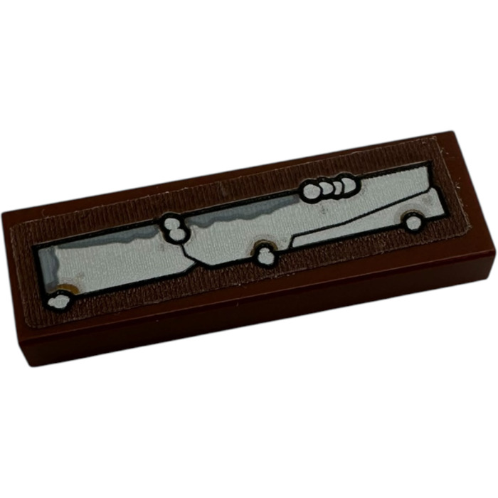 LEGO Reddish Brown Tile 1 x 3 with silver metal plates, seams and ...