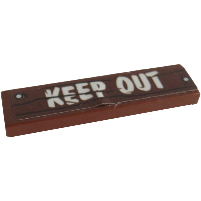 LEGO Reddish Brown Tile 1 x 4 with 'KEEP OUT' on wooden nailed sign ...
