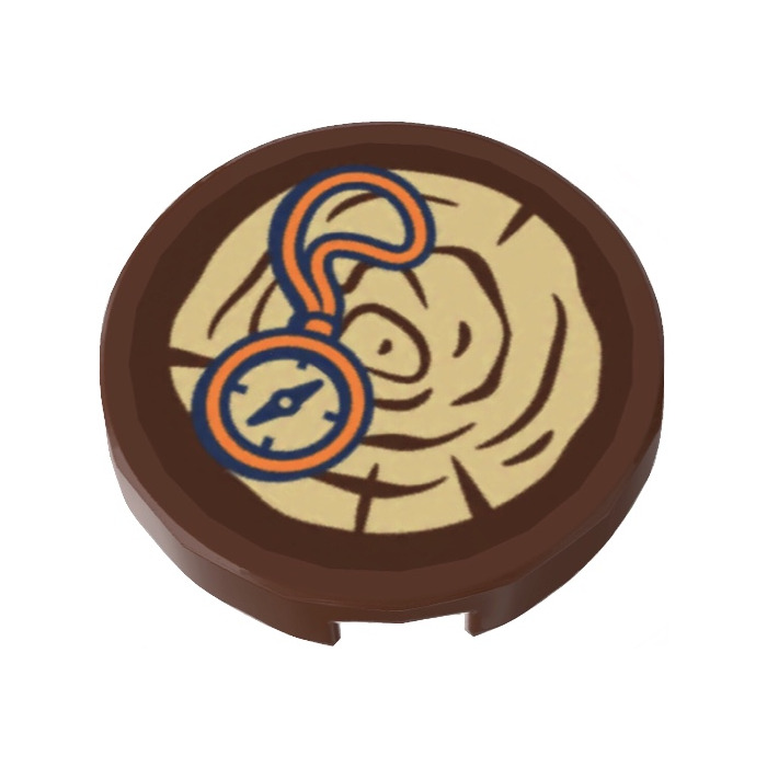 LEGO Tile 2 x 2 Round with Wood Grain and Compass Sticker with Bottom ...