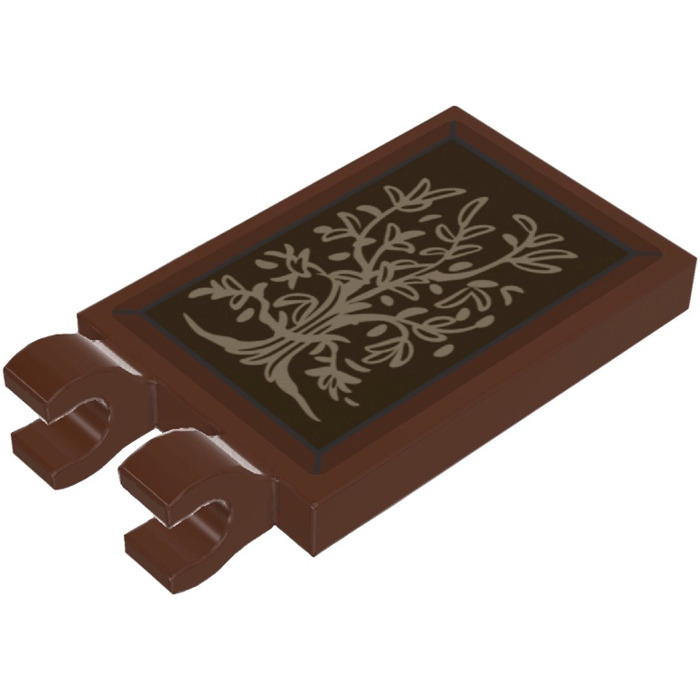LEGO Reddish Brown Tile 2 x 3 with Horizontal Clips with Tree Picture ...