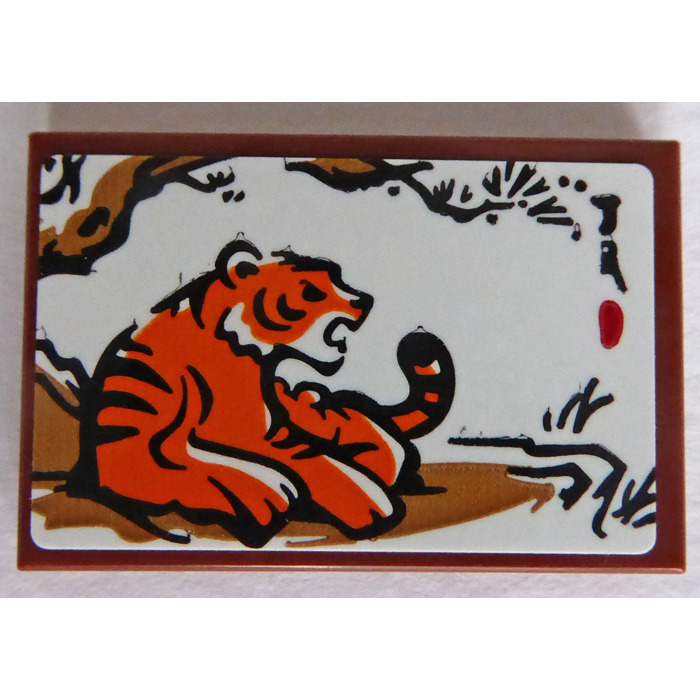 LEGO Reddish Brown Tile 2 x 3 with Lying Tiger Under a Tree Sticker ...