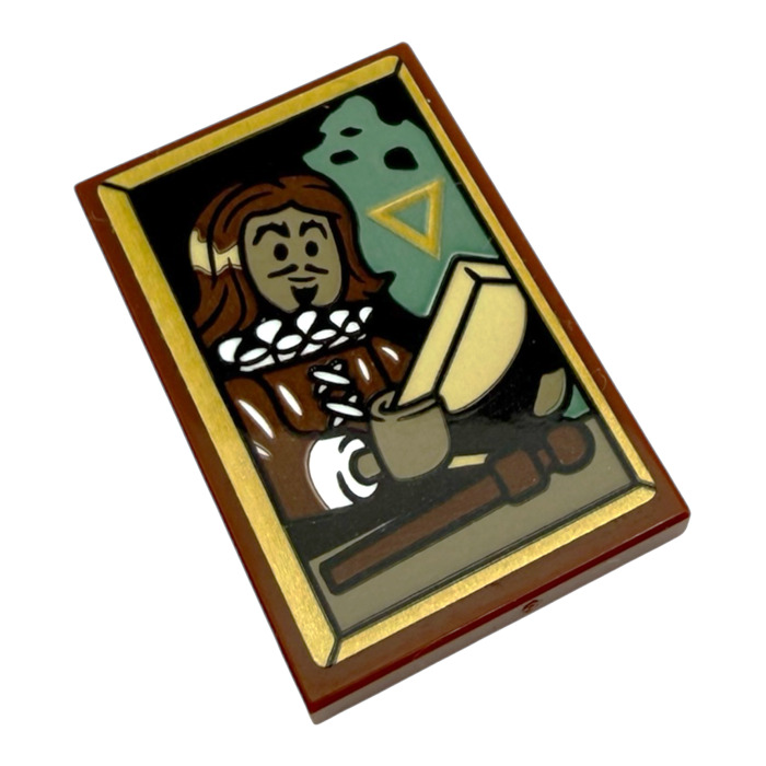 LEGO Tile 2 x 3 with Wizard with brown hair and brown shirt, white ...
