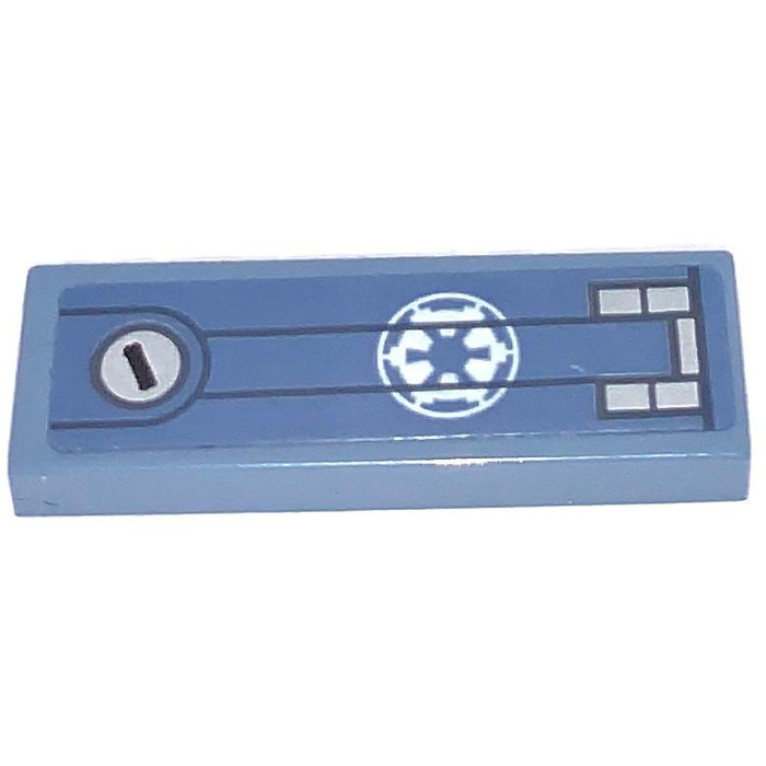 LEGO Sand Blue Tile 1 x 3 with Box with Imperial Logo Sticker (63864 ...