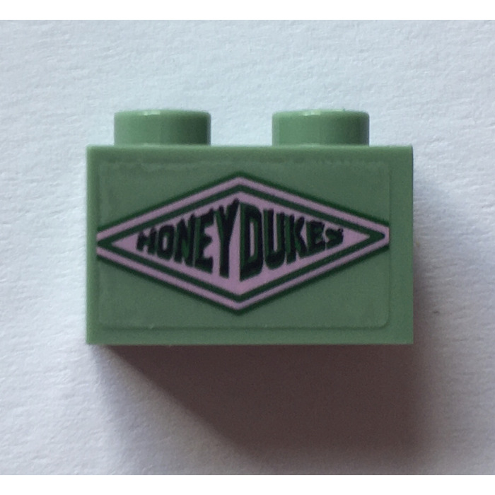 LEGO Sand Green Brick 1 x 2 with Honeydukes in Diamond Sticker with ...