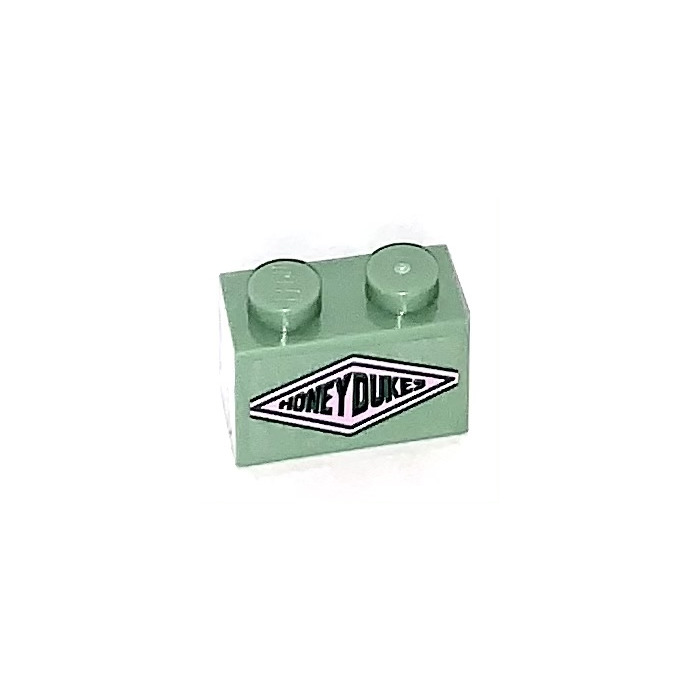 LEGO Sand Green Brick 1 x 2 with Honeydukes in Diamond Sticker with ...