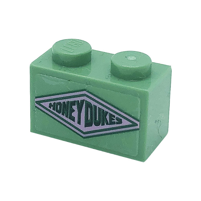 LEGO Sand Green Brick 1 x 2 with Honeydukes in Diamond Sticker with ...