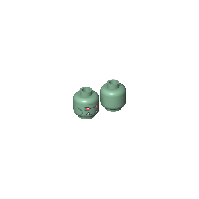 LEGO Sand Green Minifigure Head with Red Eyes, Black Cheek Lines and ...