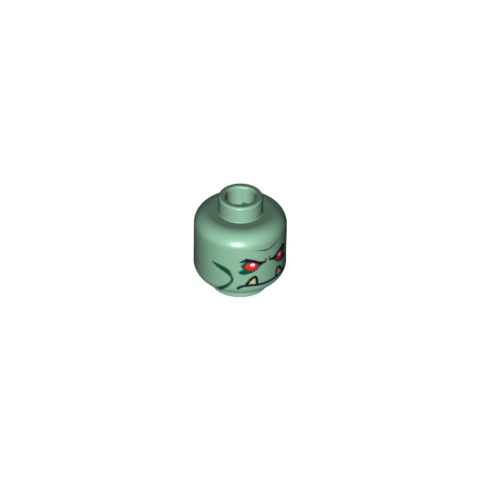 LEGO Sand Green Minifigure Head with Red Eyes, Black Cheek Lines and ...