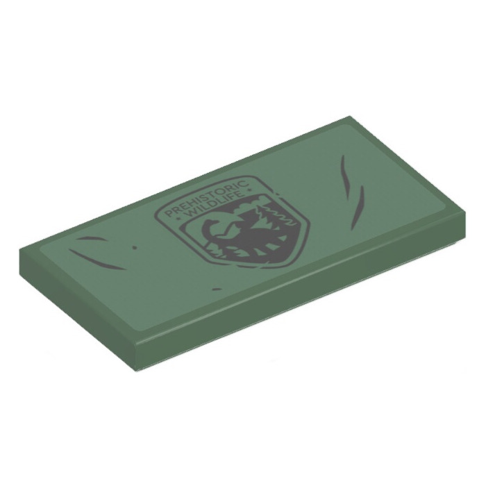 LEGO Sand Green Tile 2 x 4 with ‘PREHISTORIC WILDLIFE’ Logo Sticker ...