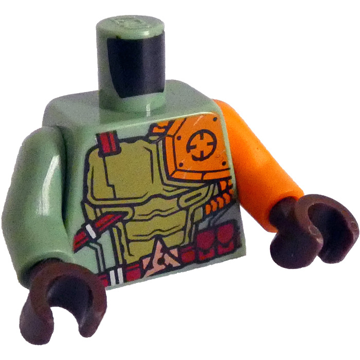 LEGO Sand Green Torso with Orange Left Arm and Olive Green Armor (973 / ...