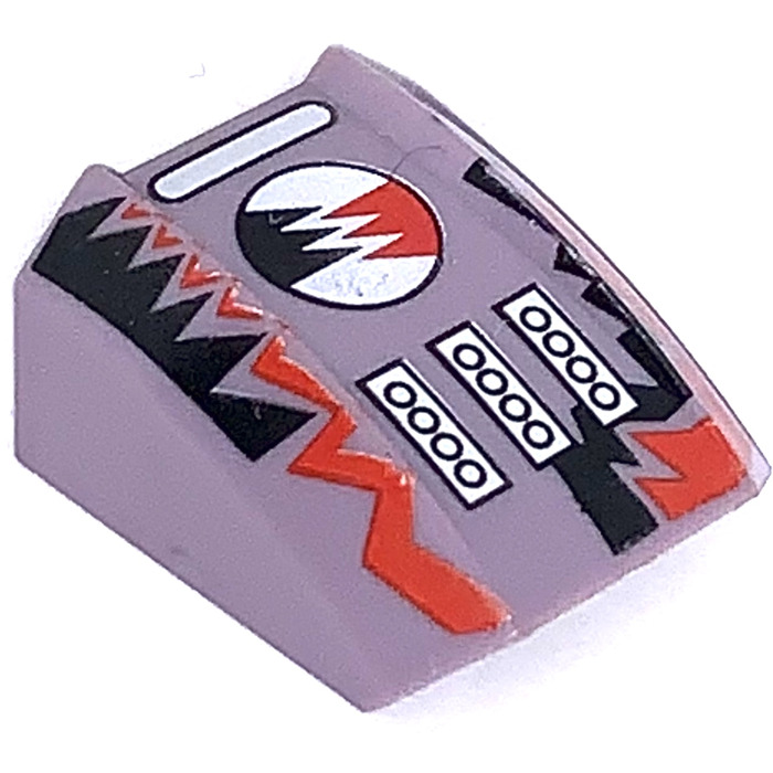 LEGO Sand Purple Slope 1 x 2 x 2 Curved with Red and Black Lightning ...