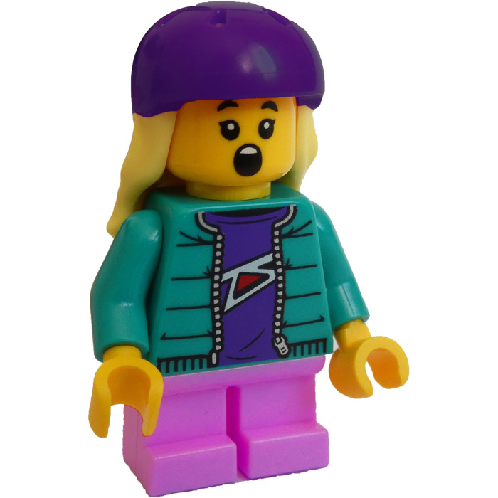 LEGO Skater Girl with Turquoise Jacket and Purple Helmet Minifigure ...
