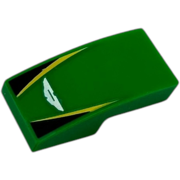 LEGO Slope 1 x 2 Curved with 'ASTON MARTIN' logo with black triangle ...