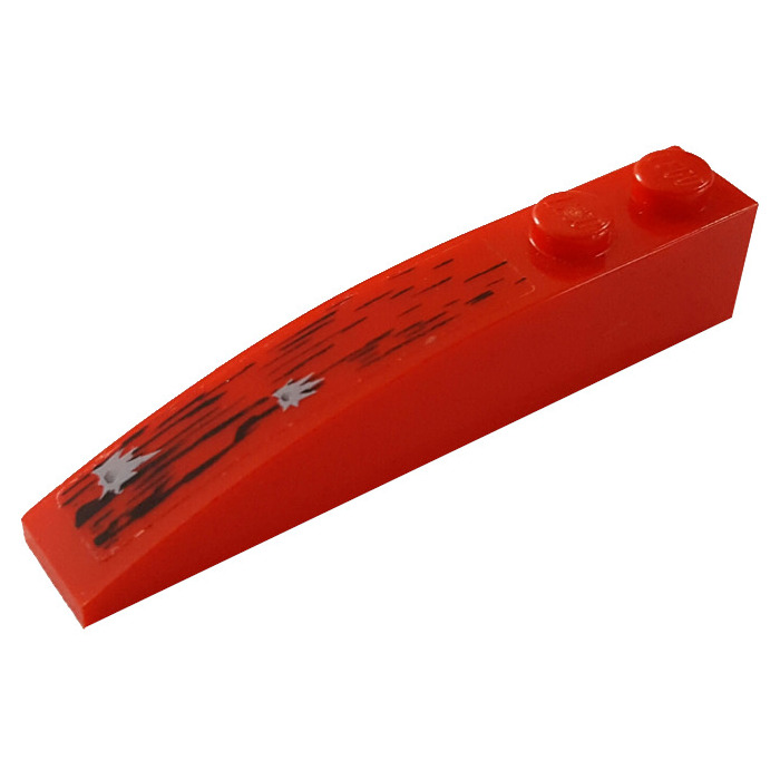 LEGO Slope 1 x 6 Curved with Studs with Black Damage and Bullet Holes ...
