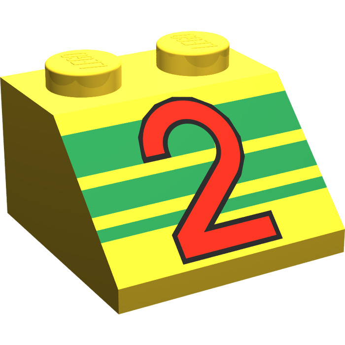 LEGO Slope 2 x 2 (45°) with Number 2 and Green Stripes (3039) | Brick ...