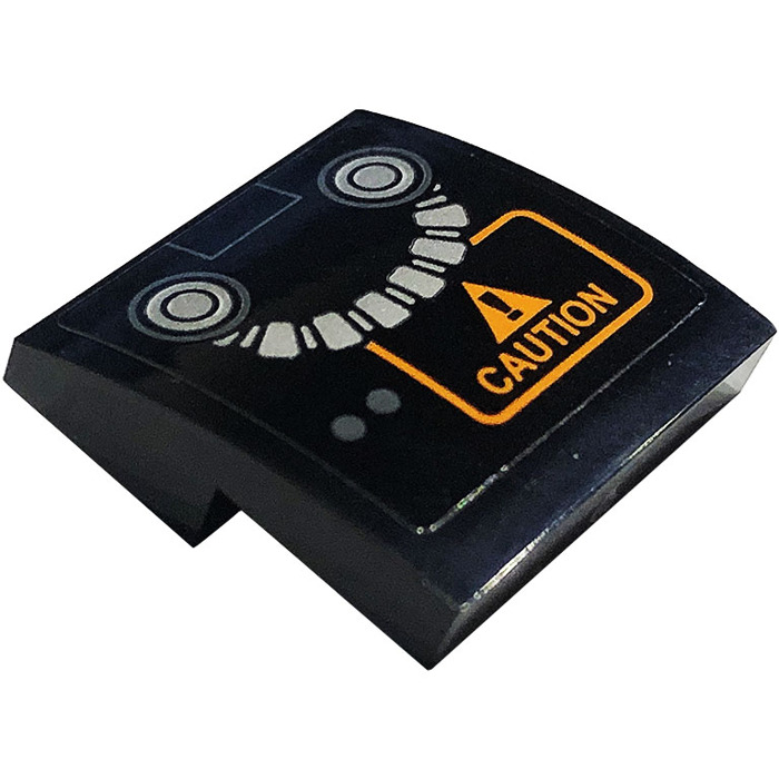 레고 경사면 2 x 2 곡선형 , 주황색 'CAUTION', Exclamation Mark 에 Warning 삼각형 및 은색 ...