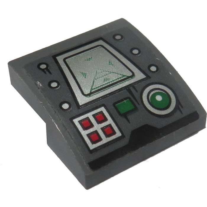 LEGO Slope 2 x 2 Curved with Silver Screen, 4 Red Buttons, Green Button ...