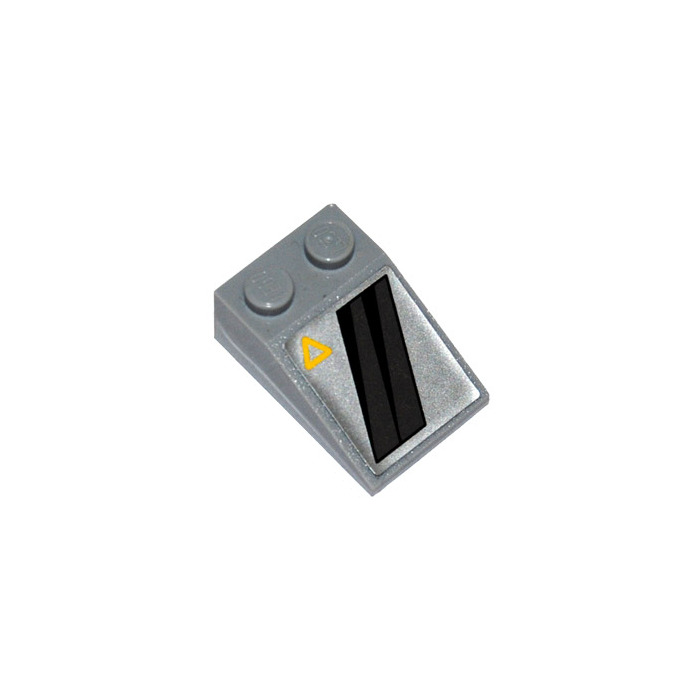 LEGO Slope 2 x 3 (25°) with Yellow Triangle and Slashes (Left) Sticker ...