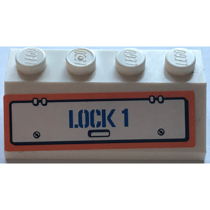 LEGO Slope 2 x 4 (45°) with "LOCK 1" Sticker (3037) | Brick Owl - LEGO ...