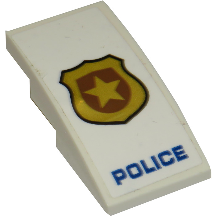 LEGO Slope 2 x 4 Curved with Gold Badge and Blue 'POLICE' Sticker ...
