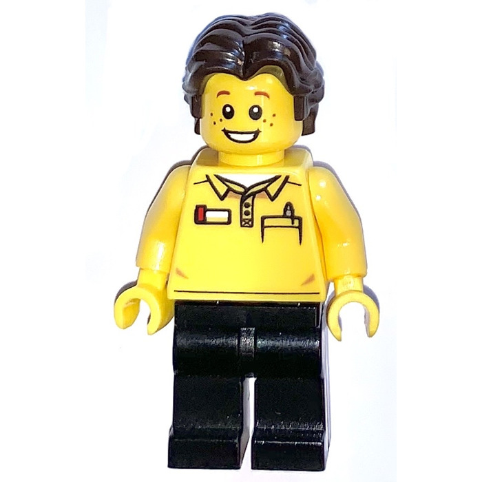 LEGO Store Employee with Black Legs and Dark Brown Hair Minifigure ...