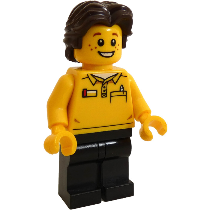 LEGO Store Employee with Black Legs and Dark Brown Hair Minifigure ...