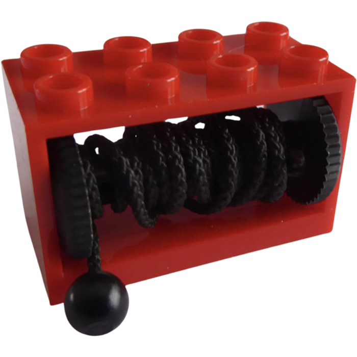 LEGO String Reel 2 x 4 x 2 Holder with Black Drum and Black String with ...