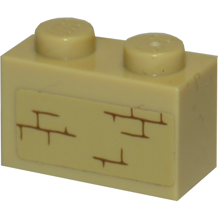 LEGO Tan Brick 1 x 2 with Bricks Pattern (Left) Sticker with Bottom ...