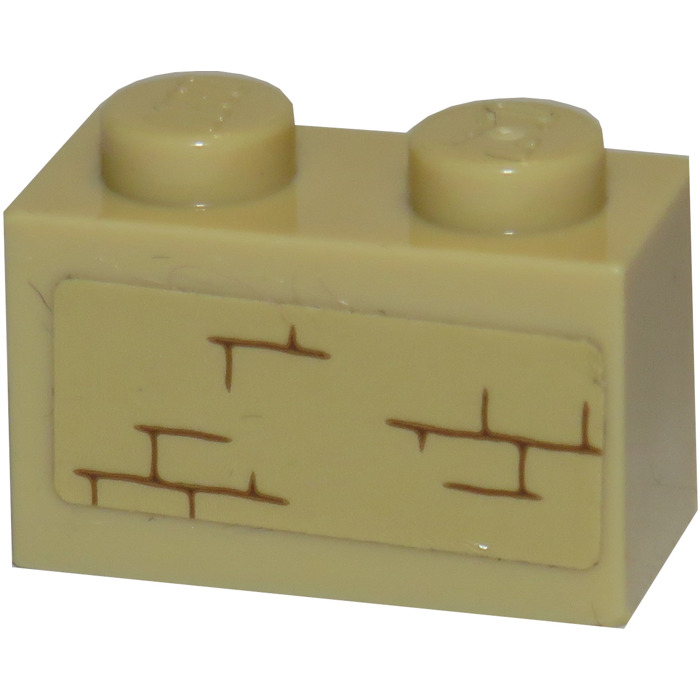 LEGO Tan Brick 1 x 2 with Bricks Pattern (Right) Sticker with Bottom ...