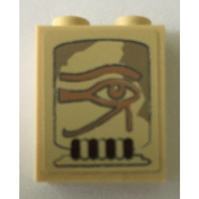 LEGO Tan Brick 1 x 2 x 2 with Eye of Horus Pattern Sticker with Inside ...