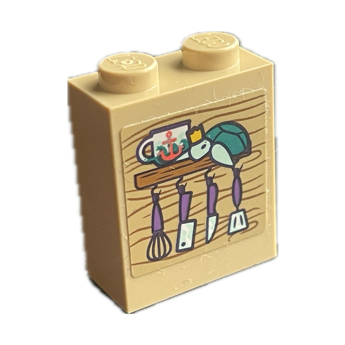 LEGO Brick 1 x 2 x 2 with Turtle, Cup, Anchor, Kitchen Utensils, Shelf ...