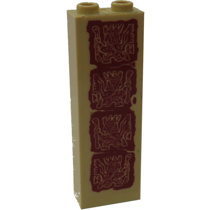 LEGO Tan Brick 1 x 2 x 5 with Dark Red Aztec Carvings Sticker with Stud ...