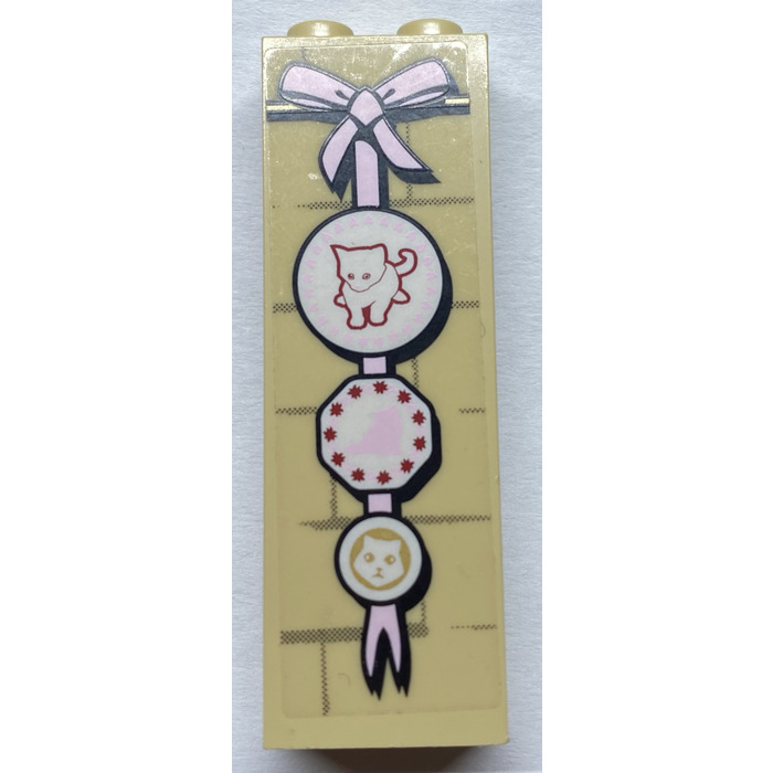 LEGO Tan Brick 1 x 2 x 5 with Ribbon and Circles 2 Sticker with Stud ...