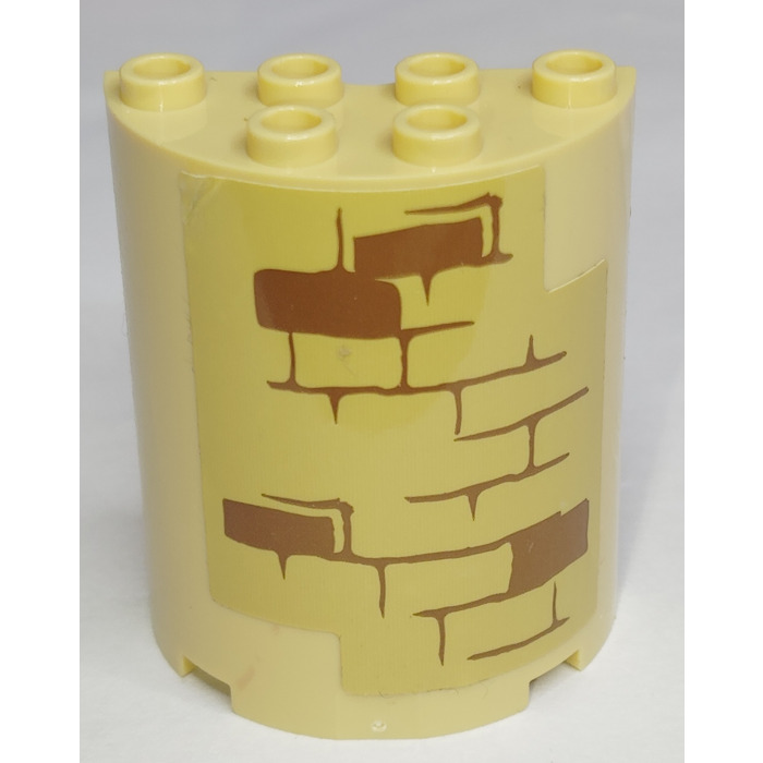 LEGO Tan Cylinder 2 x 4 x 4 Half with Brick Pattern Sticker (6218 ...