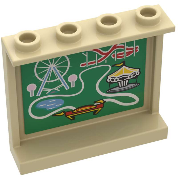 LEGO Tan Panel 1 x 4 x 3 with Amusement Park (Roller Coaster, Carousel ...