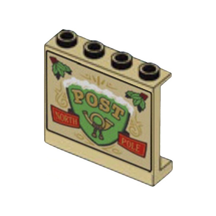 LEGO Tan Panel 1 x 4 x 3 with North Pole Post Logo (Front) and Workshop ...