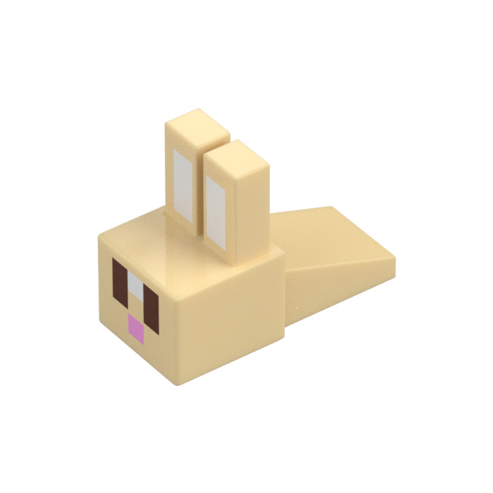 LEGO Pixelated Minecraft Rabbit Head with White Auricles and Reddish ...