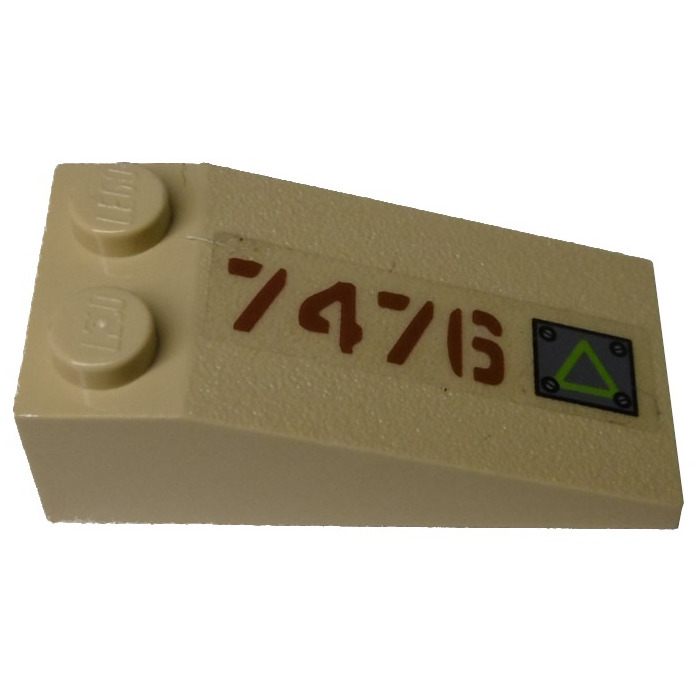 LEGO Tan Slope 2 x 4 (18°) with '7476', Lime Triangle on Gray Plate ...