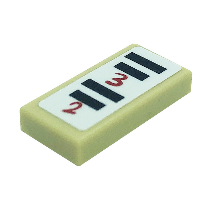 LEGO Tan Tile 1 x 2 with Menu List with "3" and "2" Sticker with Groove ...